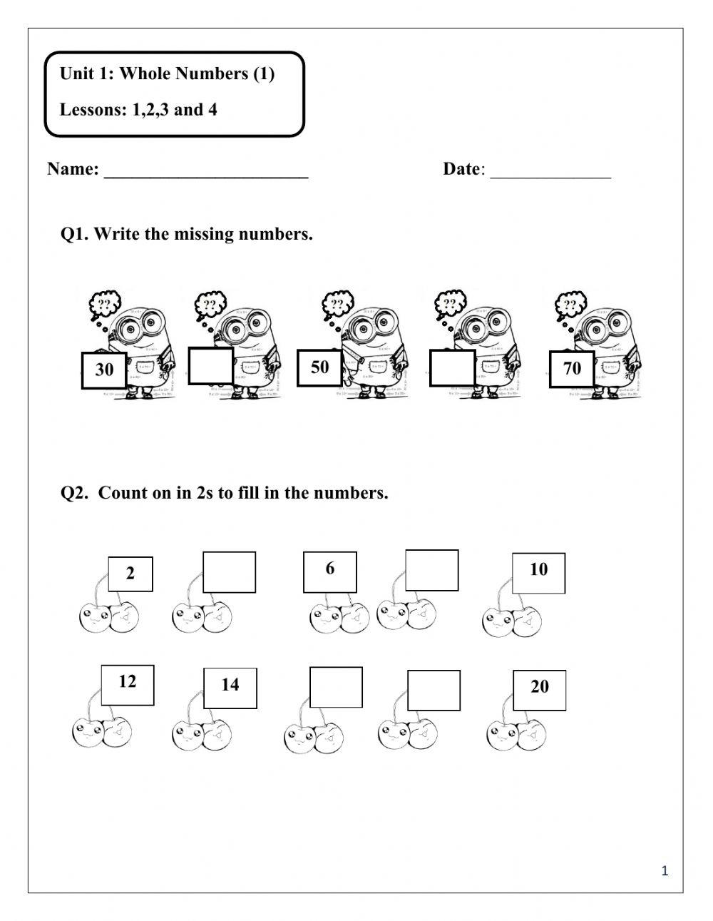Unit 1 lesson 1, 2, 3, 4 worksheet | Live Worksheets