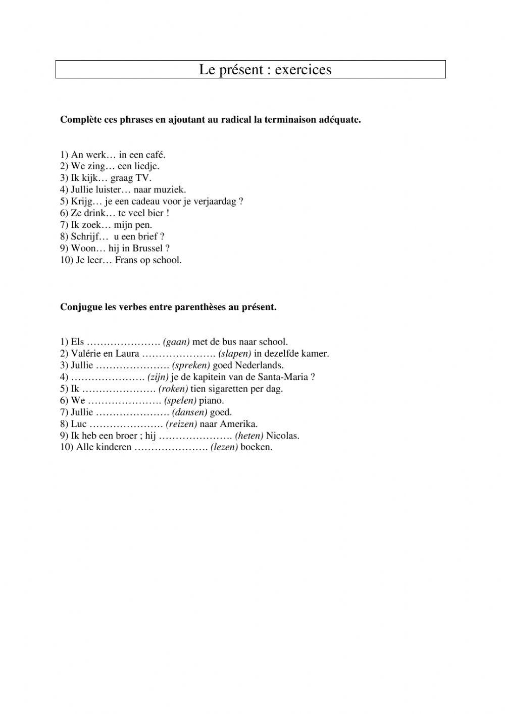 NL - Le présent worksheet | Live Worksheets