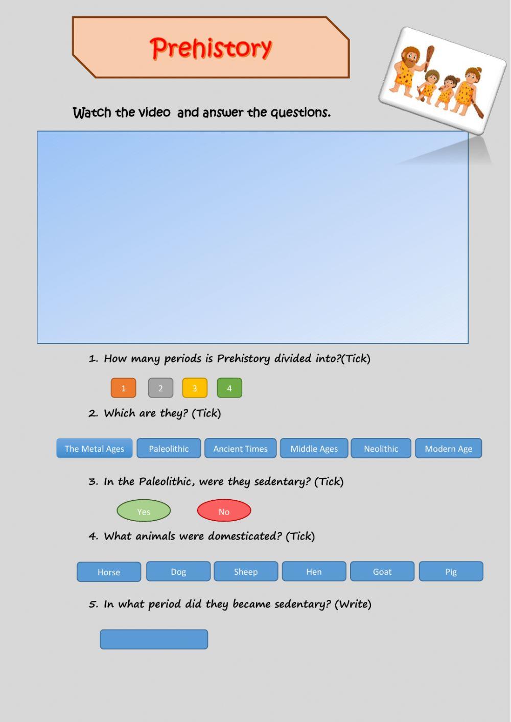 Prehistory | Free Interactive Worksheets | 234045