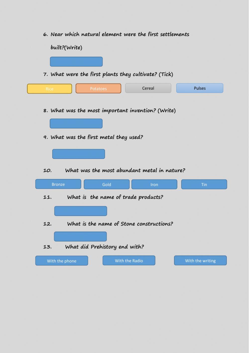 Prehistory | Free Interactive Worksheets | 234045