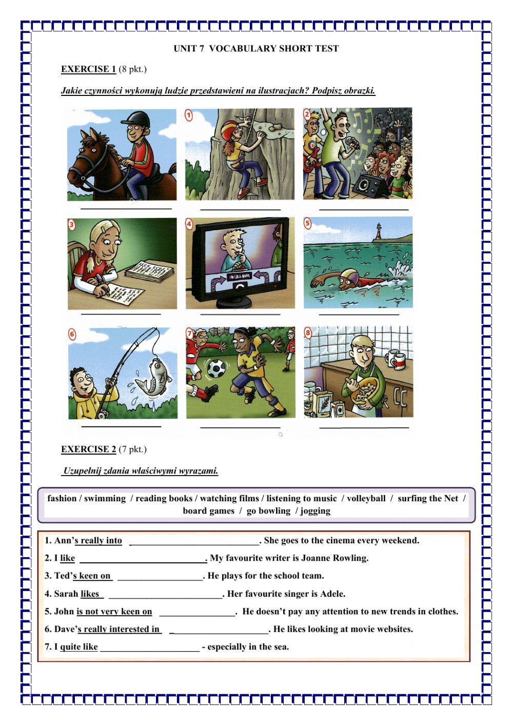 Team up plus 2 unit 7 vocbulary short test worksheet | Live Worksheets