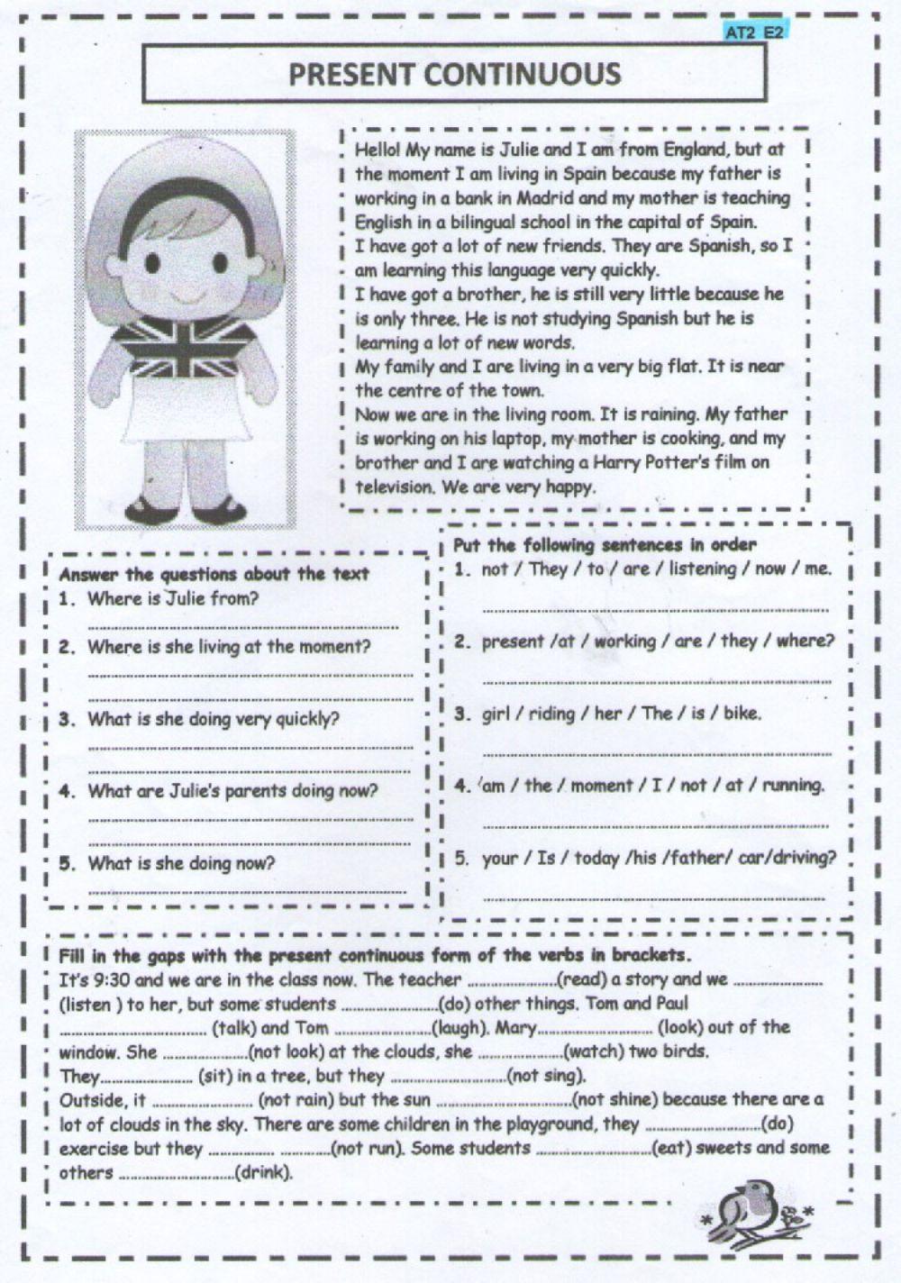 Present continuous online exercise for Elementary | Live Worksheets