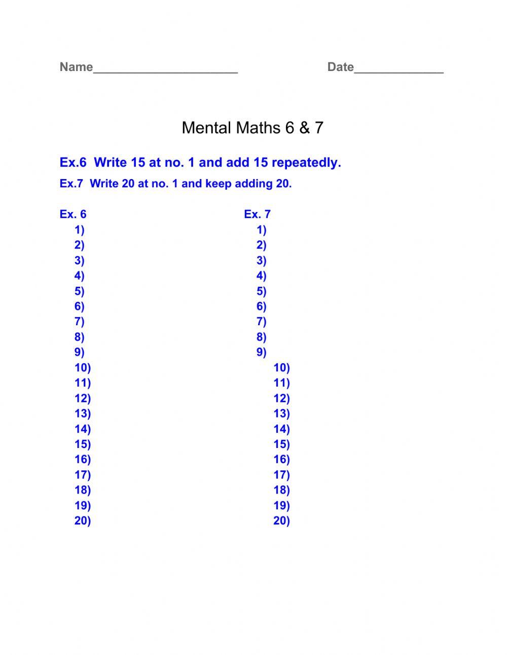 Mental Maths 6 … | Free Interactive Worksheets | 235235