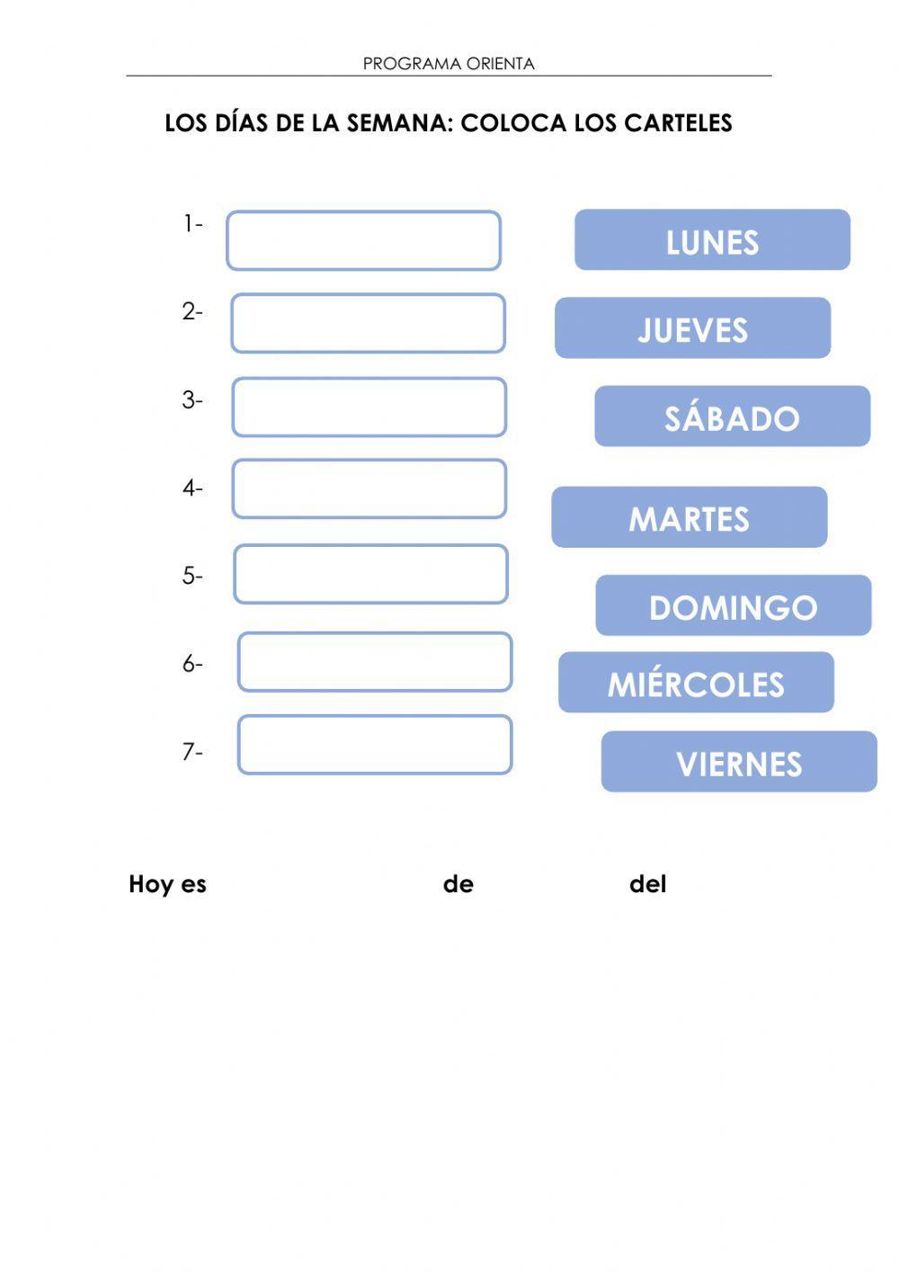 Días de la semana free activity | Live Worksheets