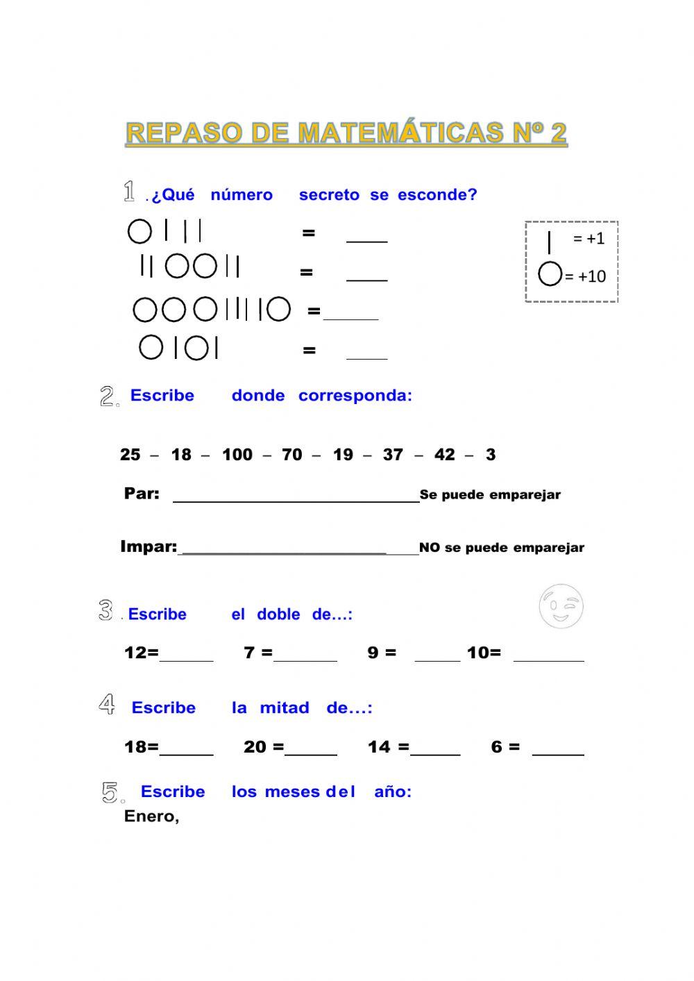 Repaso Mate 2 worksheet | Live Worksheets