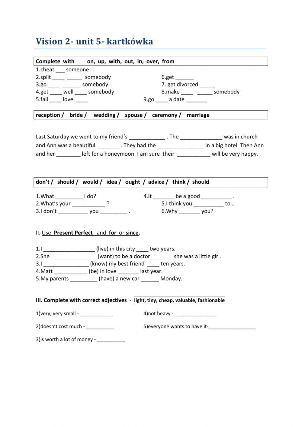 Vision 2-unit 5-kartkówka online exercise for | Live Worksheets