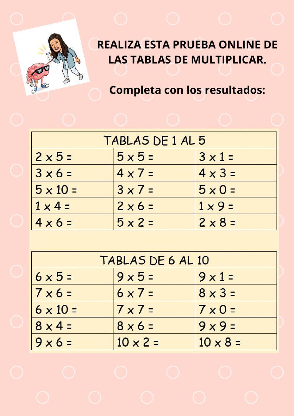 Prueba Online Tablas Multiplicar Worksheet Lucox Cl