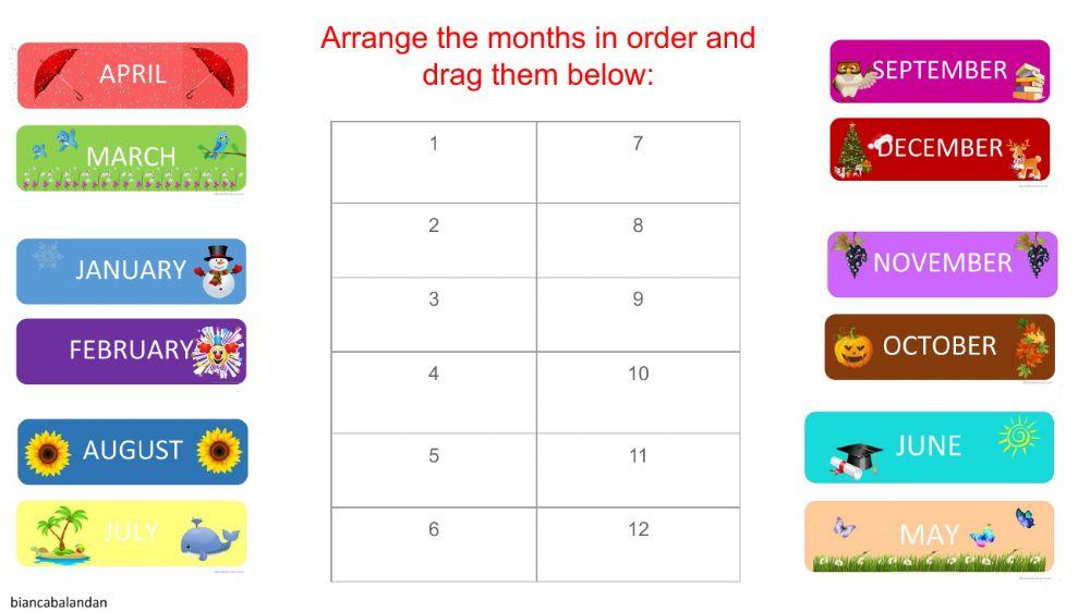 Months free online worksheet | Live Worksheets