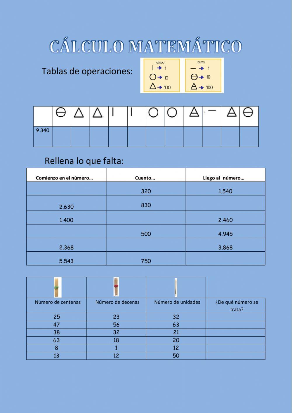 Cálculo matemático worksheet | Live Worksheets