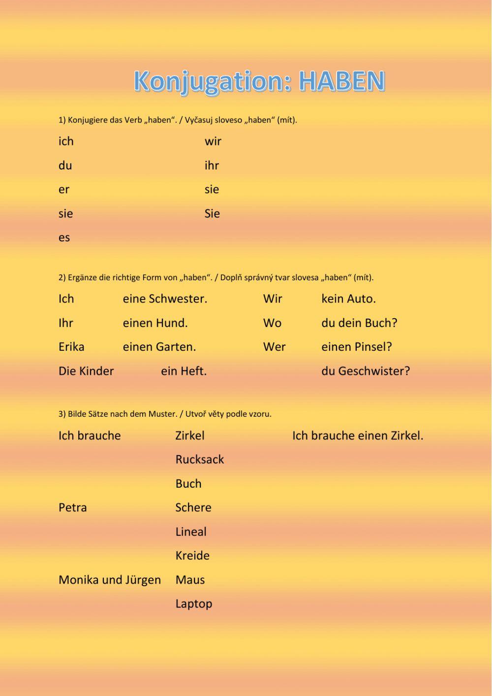 Konjugation - HABEN online exercise for | Live Worksheets