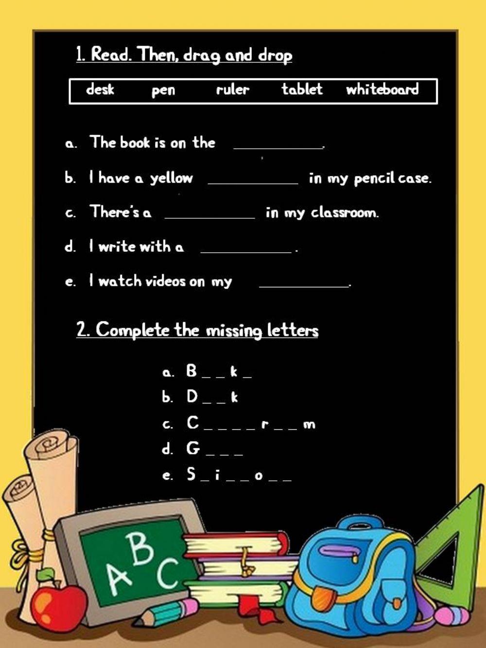 School objects online exercise for grade 2 | Live Worksheets