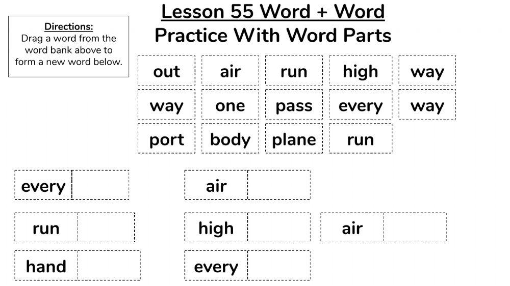 Lesson 55 Word + Word Practice Activity 826337 | mrleeper