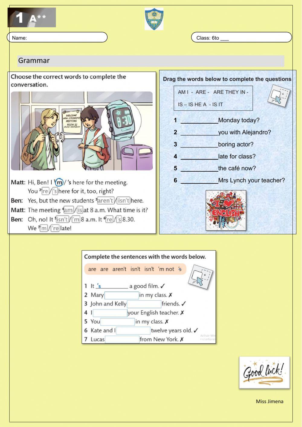 To be exercise for grade 6 | Live Worksheets