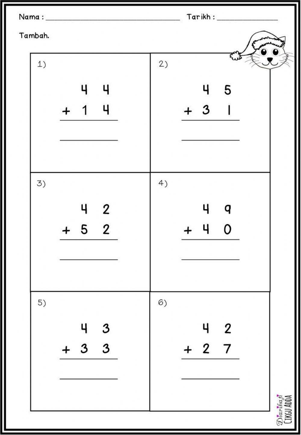 Tambah worksheet | Live Worksheets