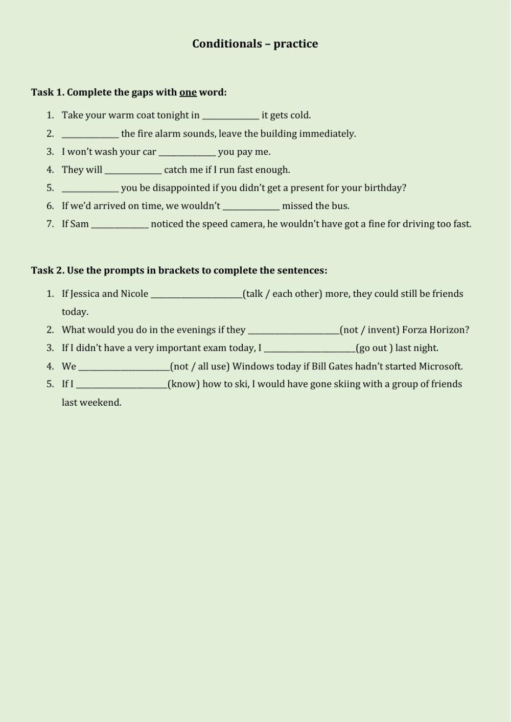 Conditional sentences.all types online exercise for | Live Worksheets