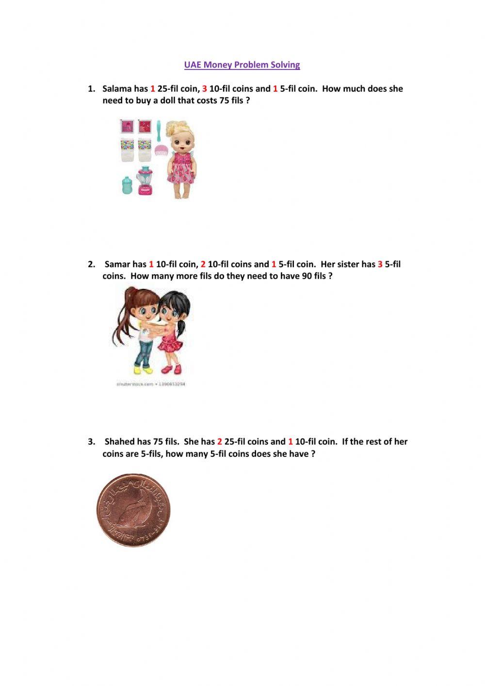 UAE Money | Free Interactive Worksheets | 239315