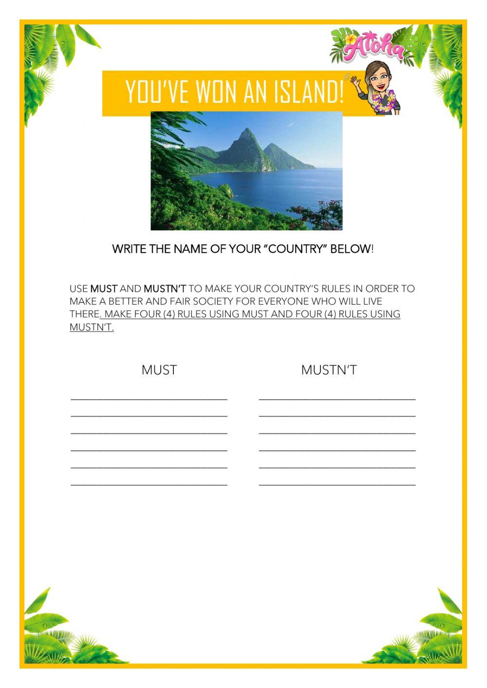 You've won an island worksheet | Live Worksheets