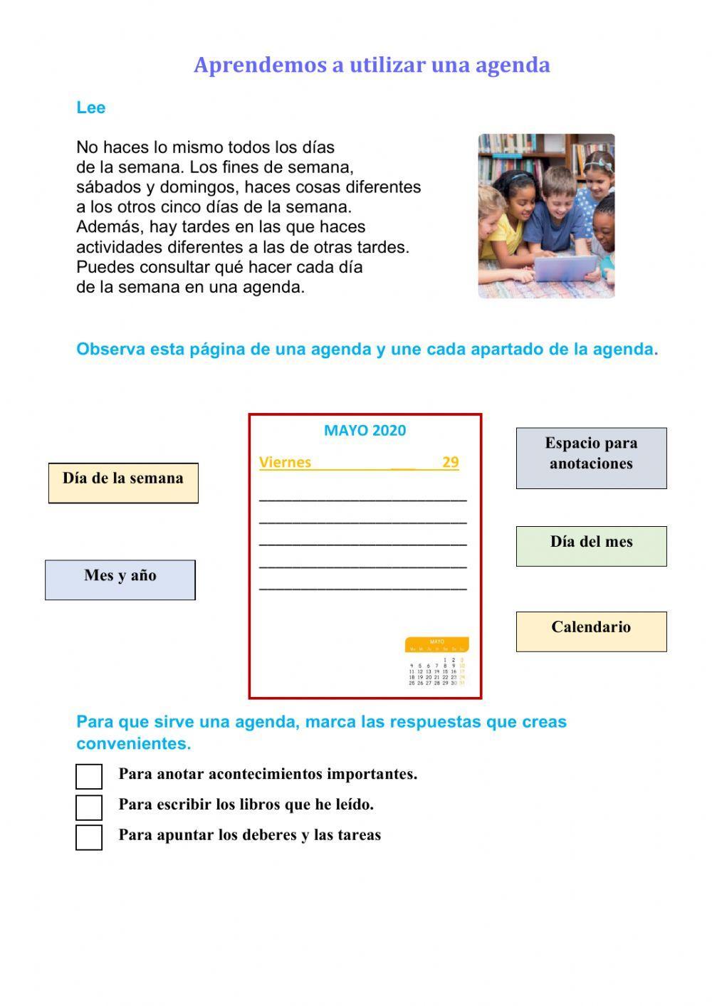 Aprendo a utilizar la agenda worksheet | Live Worksheets