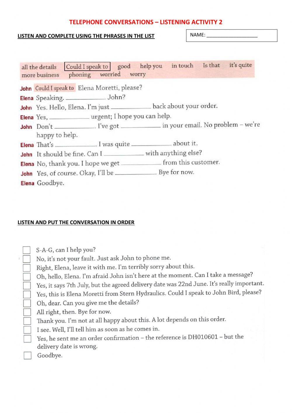 Telephone conve… | Free Interactive Worksheets | 240336