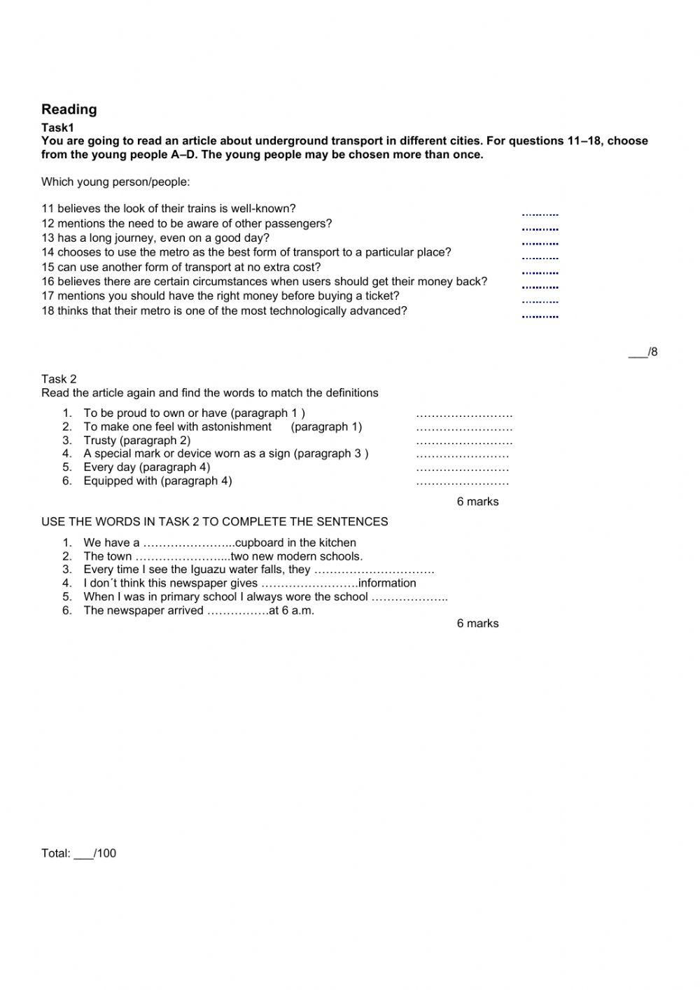FCE TEST UNIT 4 5760604 | seewaldsr | LiveWorksheets