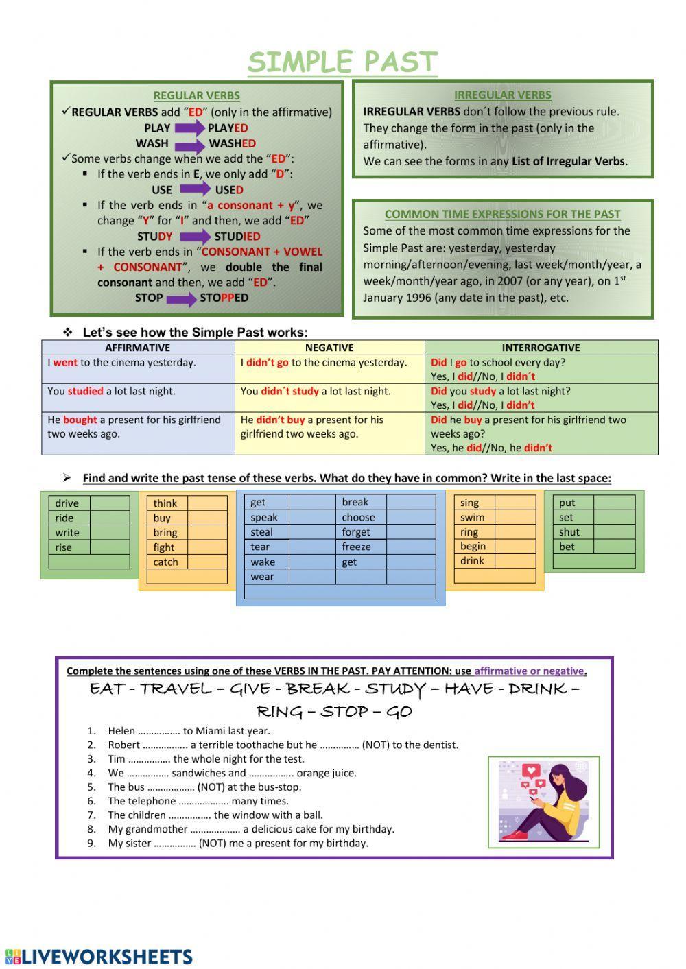 Simple Past online worksheet for Pre-intermediate | Live Worksheets