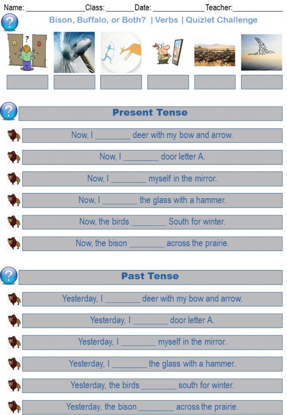 Bison, Buffalo, or Both? - Verbs - Quizlet Challenge worksheet | Live ...