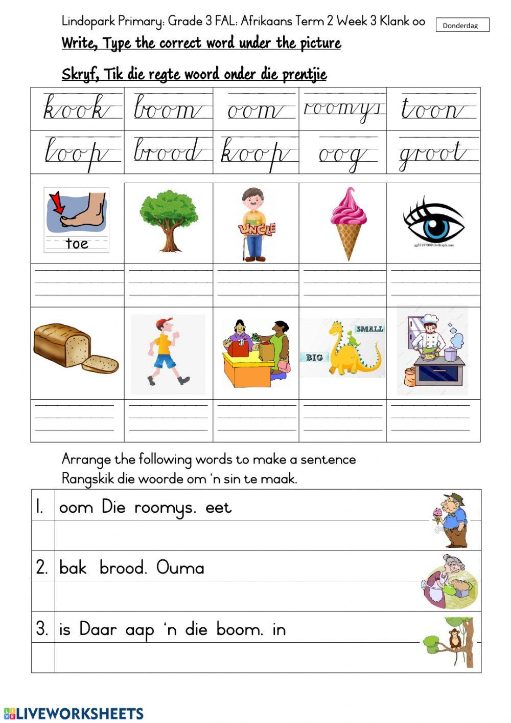 Grade 3: FAL Afrikaans Term 2 Week 3 Worksheet 3 Thursday worksheet ...