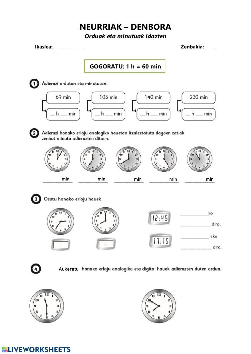 Denbora: orduak… | Free Interactive Worksheets | 149141