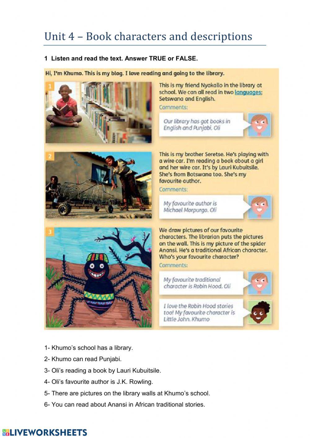 Book characters and descriptions-B online exercise for | Live Worksheets