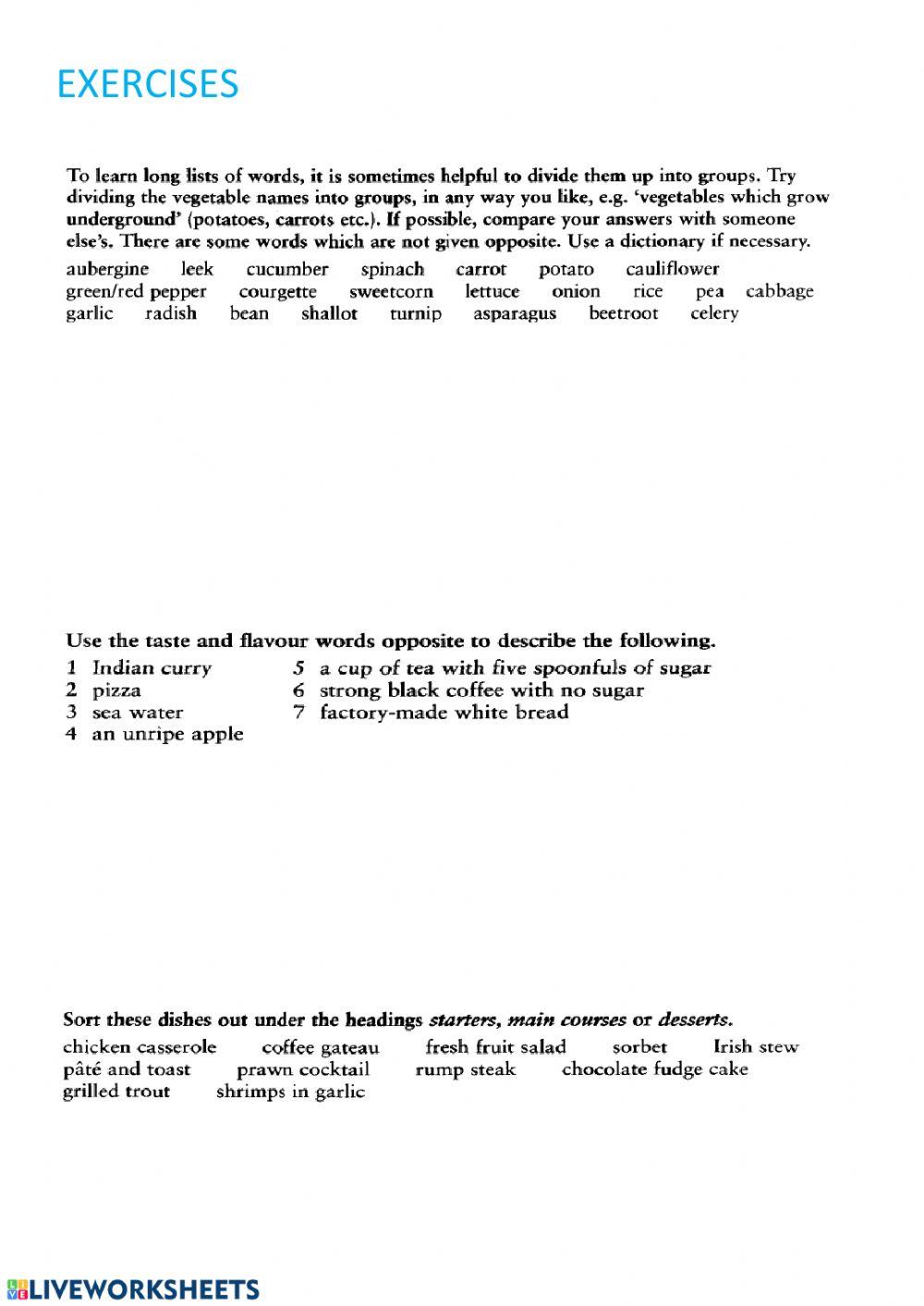 Food worksheet 1 worksheet | Live Worksheets