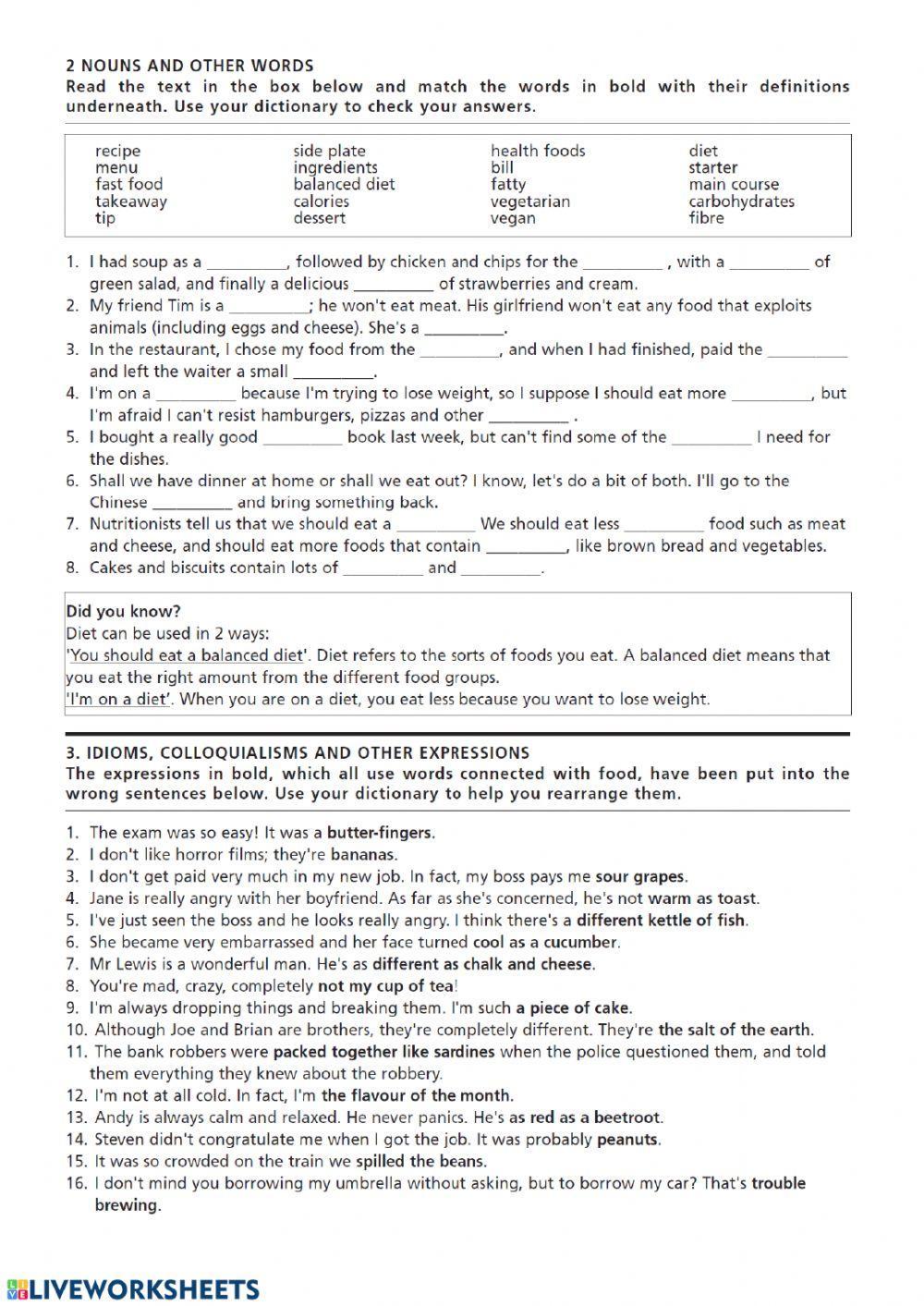Food worksheet 2 worksheet | Live Worksheets