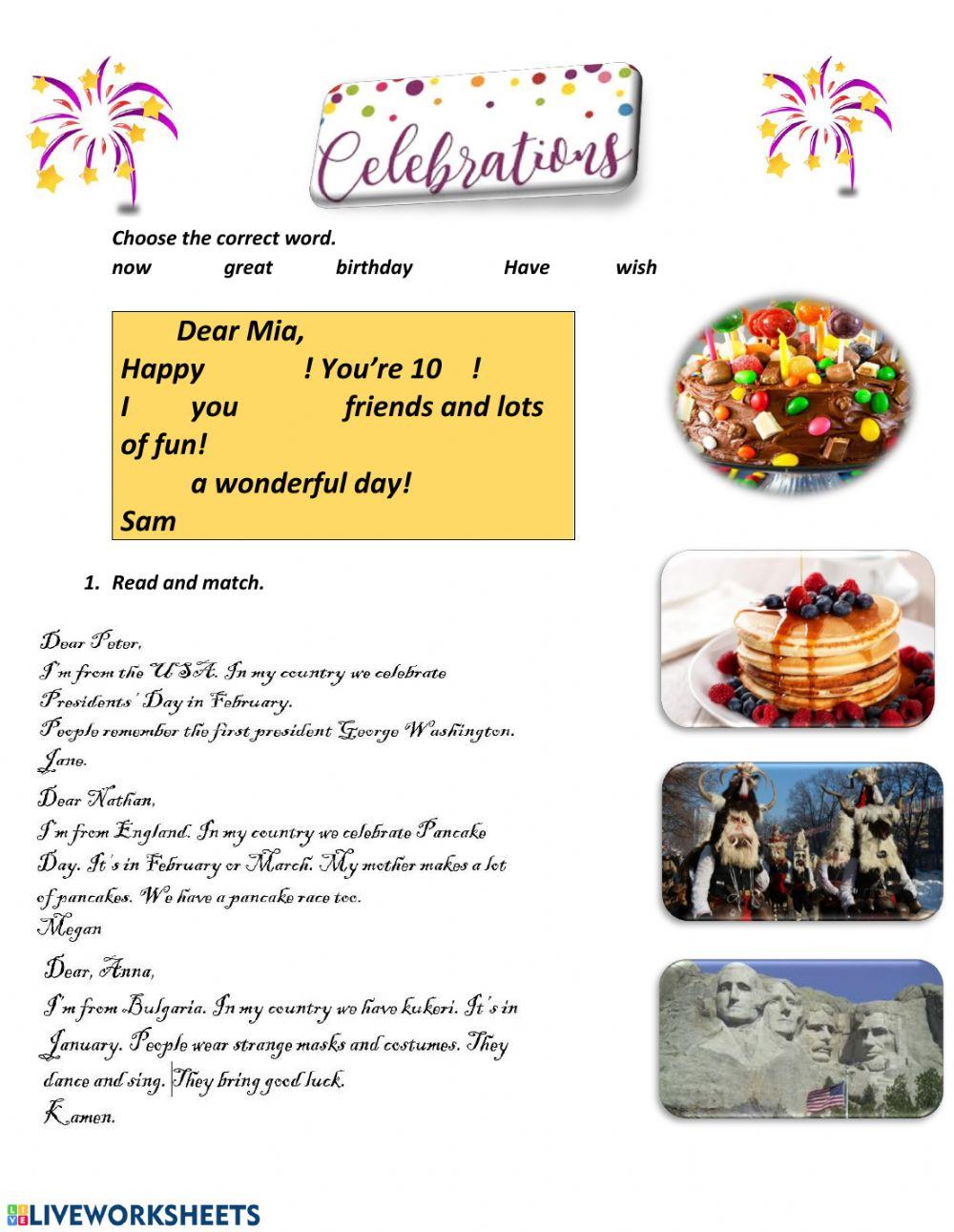 Celebrations exercise | Live Worksheets