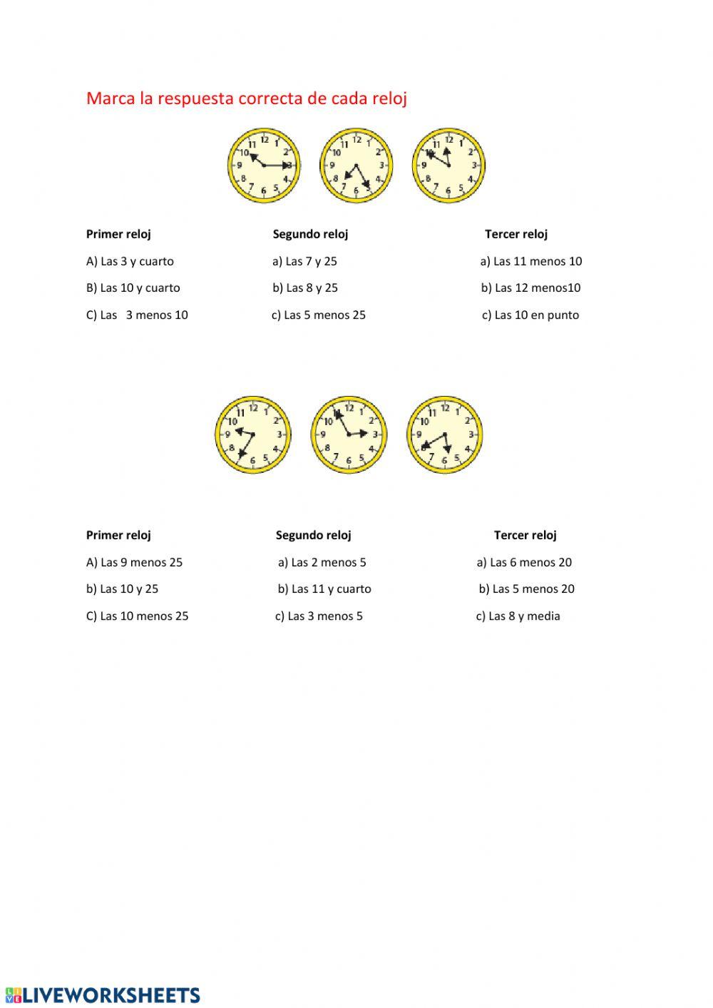 Reloj analógico | Free Interactive Worksheets | 149360