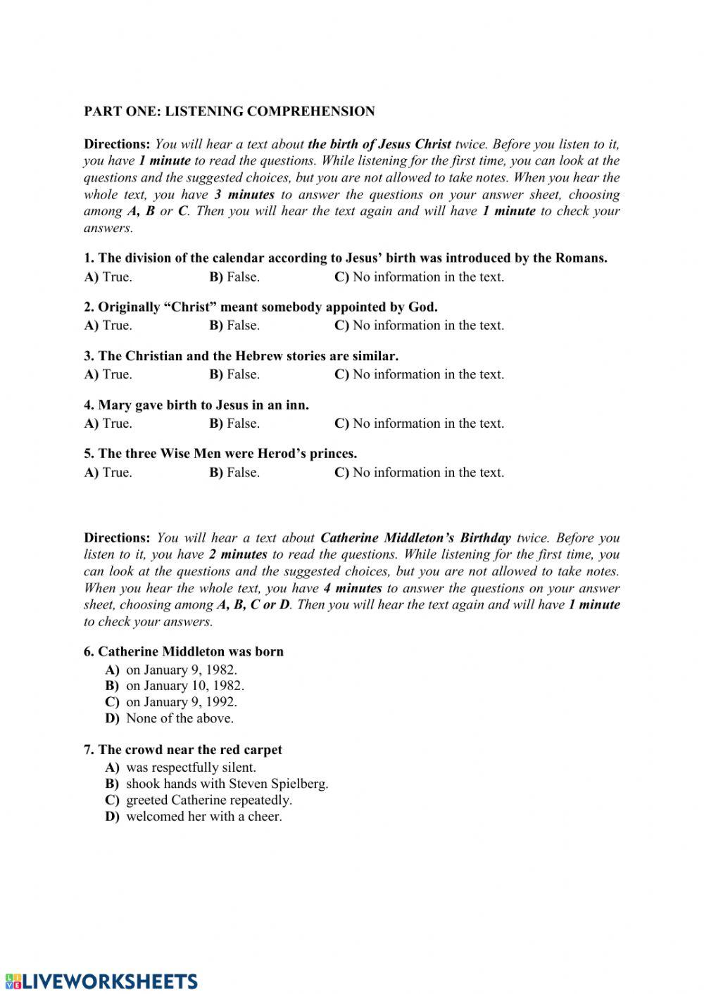 State exam practice test 13 - 2012 worksheet | Live Worksheets