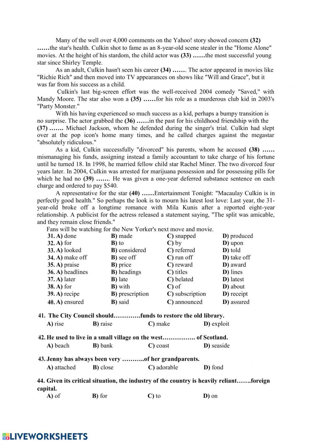State exam practice test 13 - 2012 worksheet | Live Worksheets