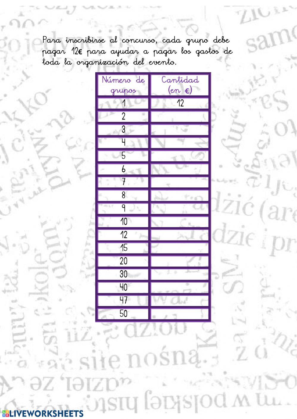 Fichas de mates, -Concurso de talentos- worksheet | Live Worksheets