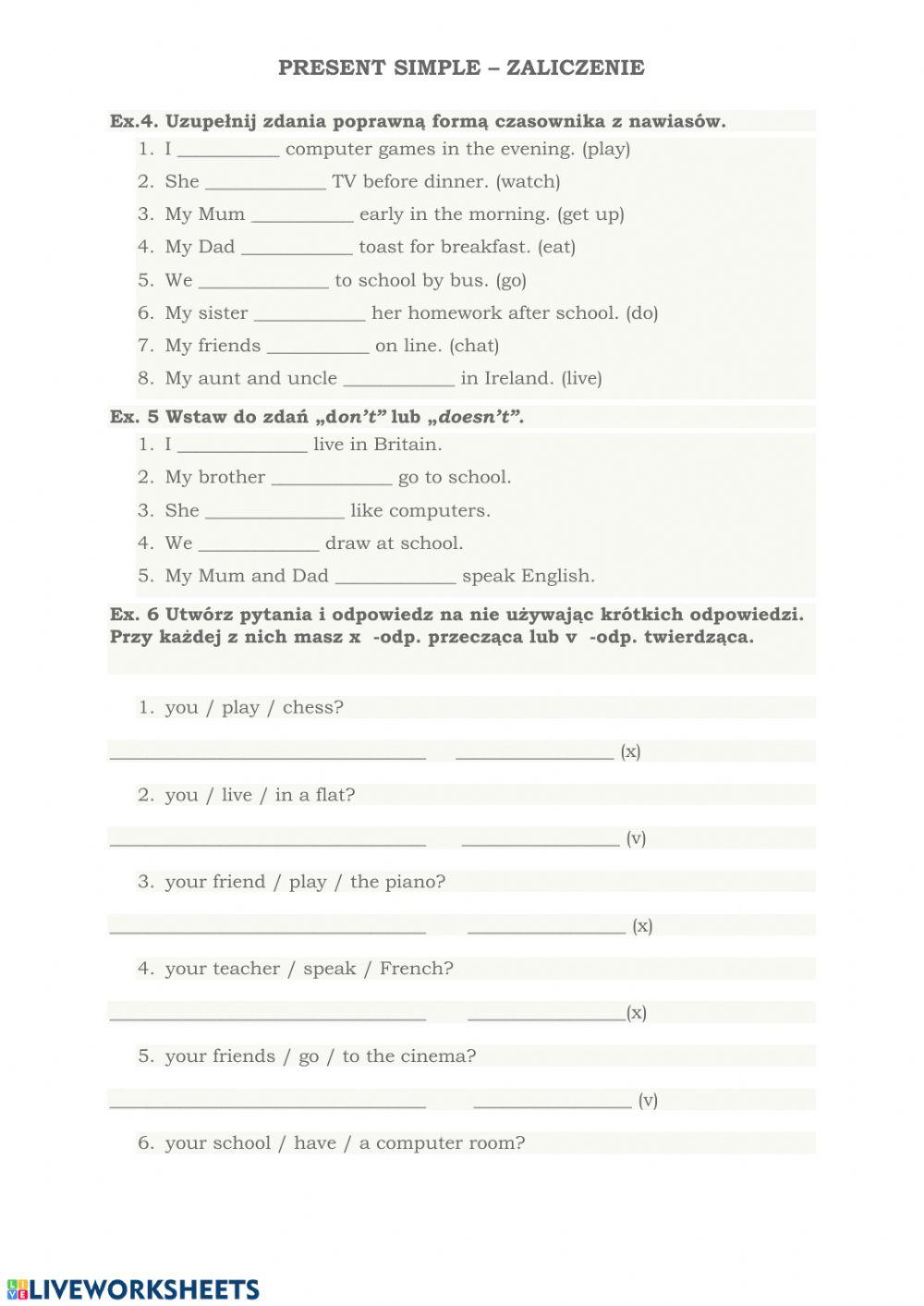 Present Simple online exercise for 5 | Live Worksheets