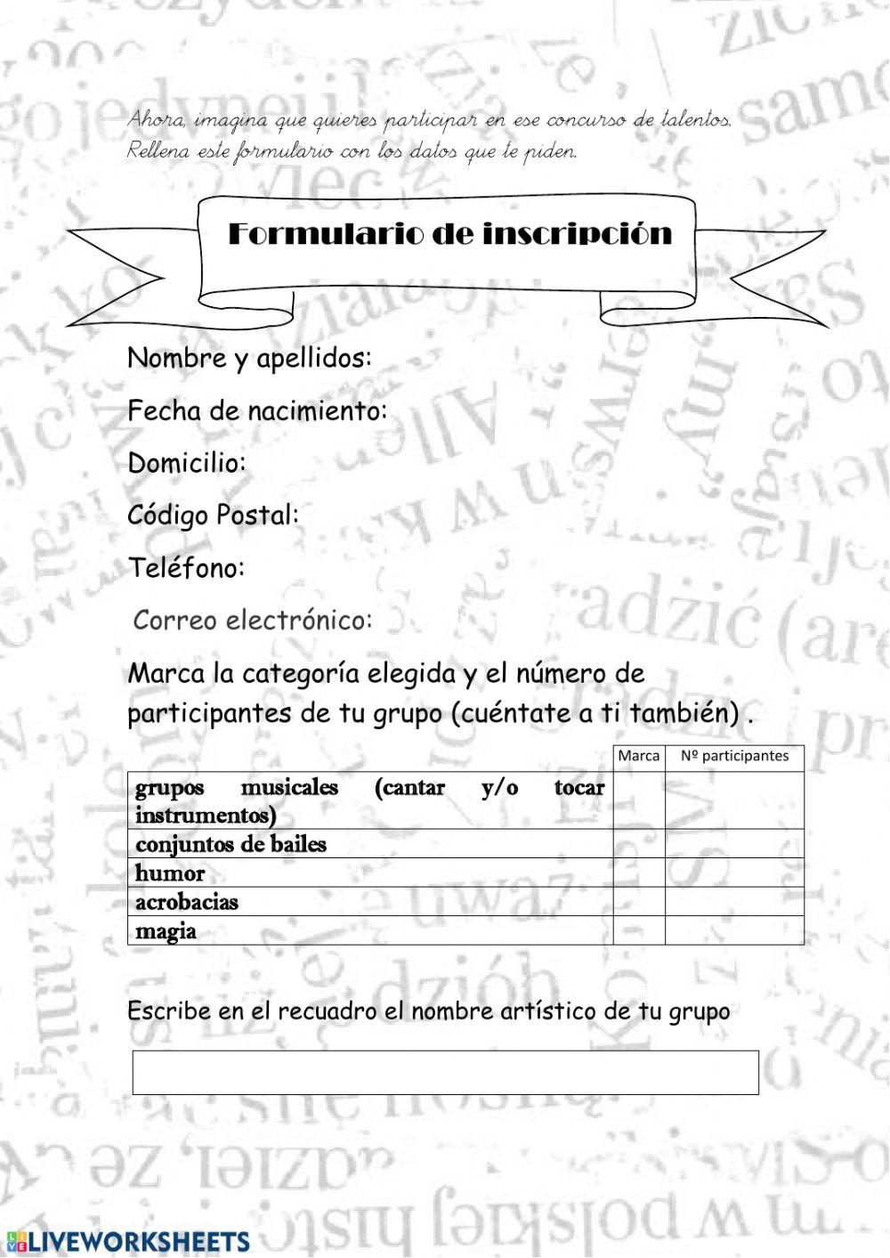 Actividades de lengua II - Concurso de talentos- worksheet | Live ...