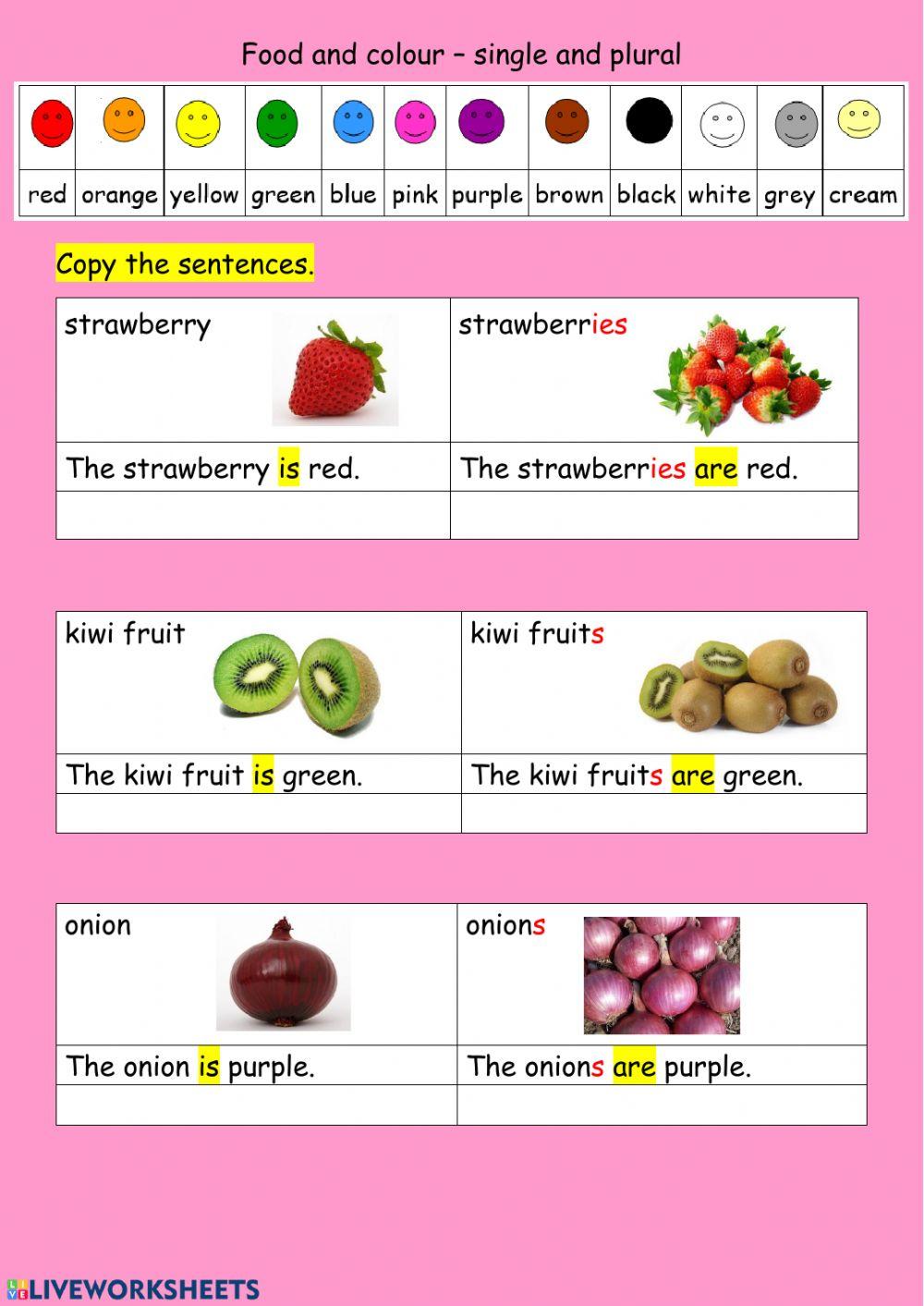 Food and one colour worksheet | Live Worksheets