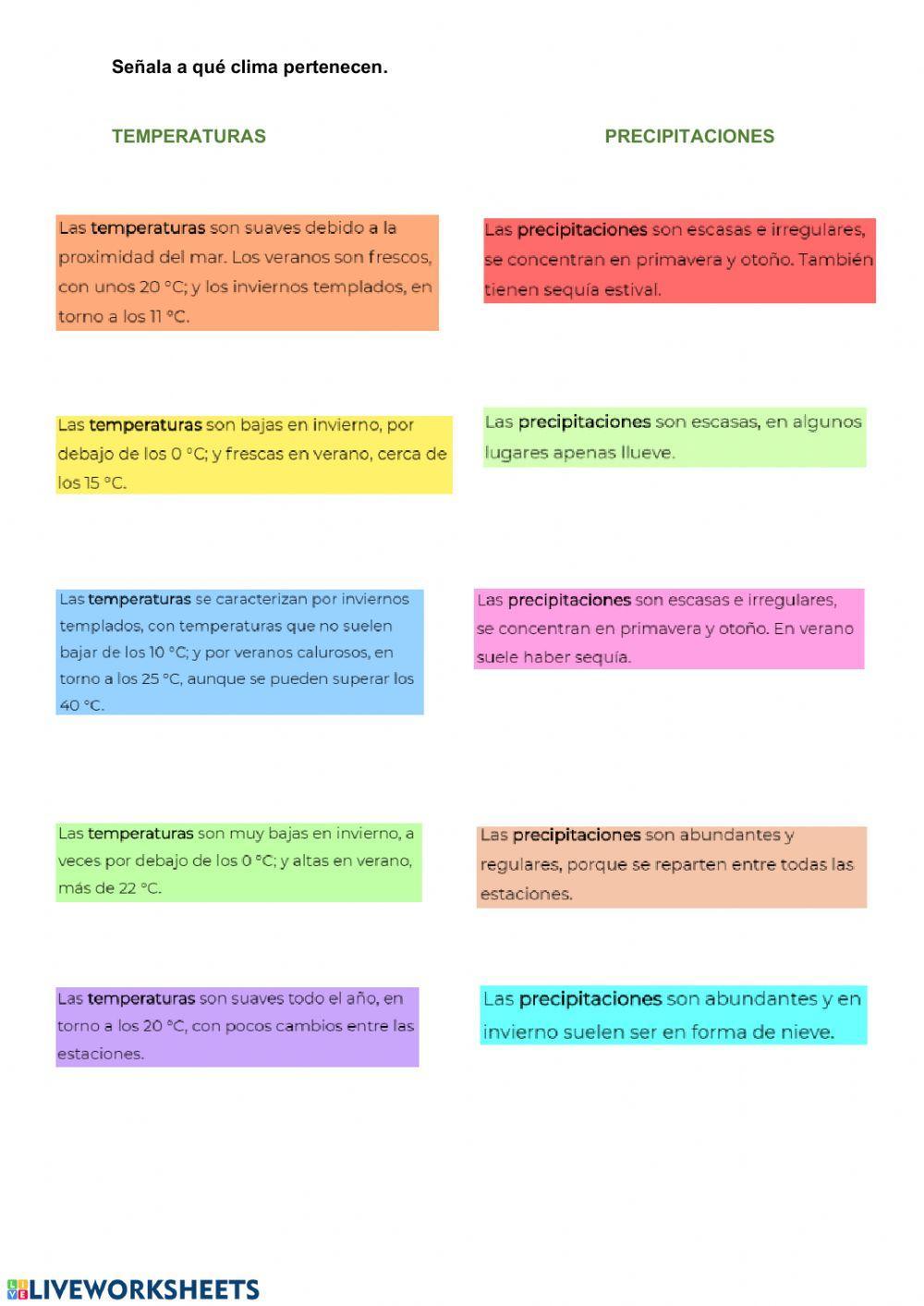 El clima y el tiempo worksheet | Live Worksheets