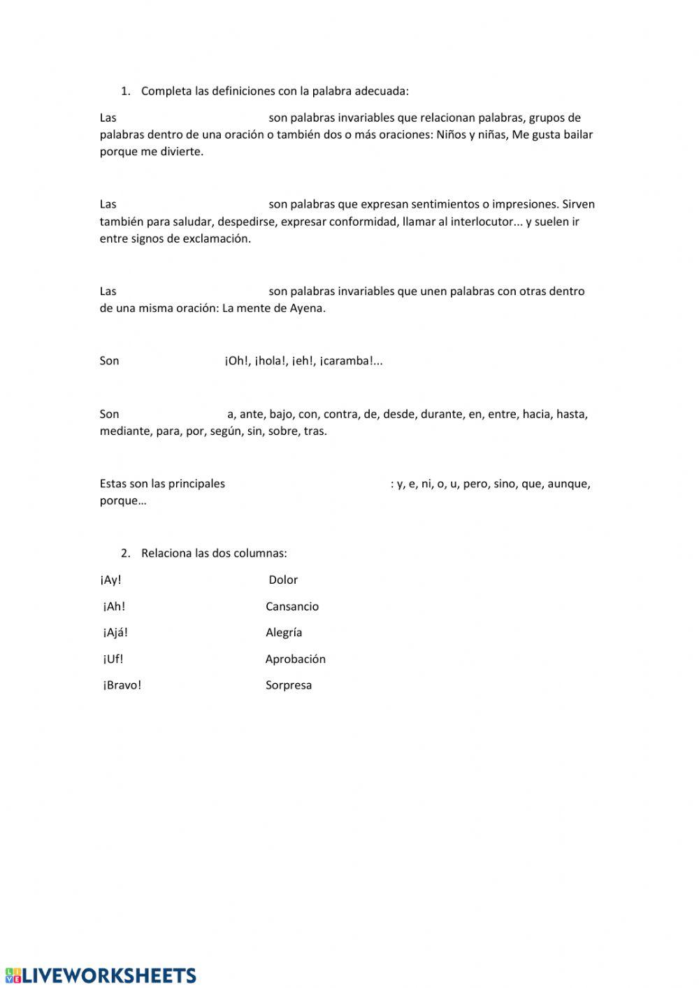 Preposiciones, … | Free Interactive Worksheets | 150550