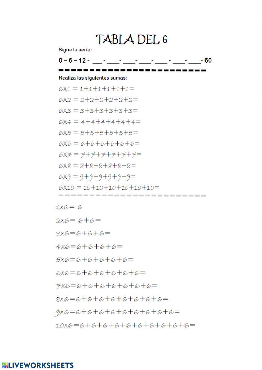 La tabla del 6 interactive worksheet | Live Worksheets