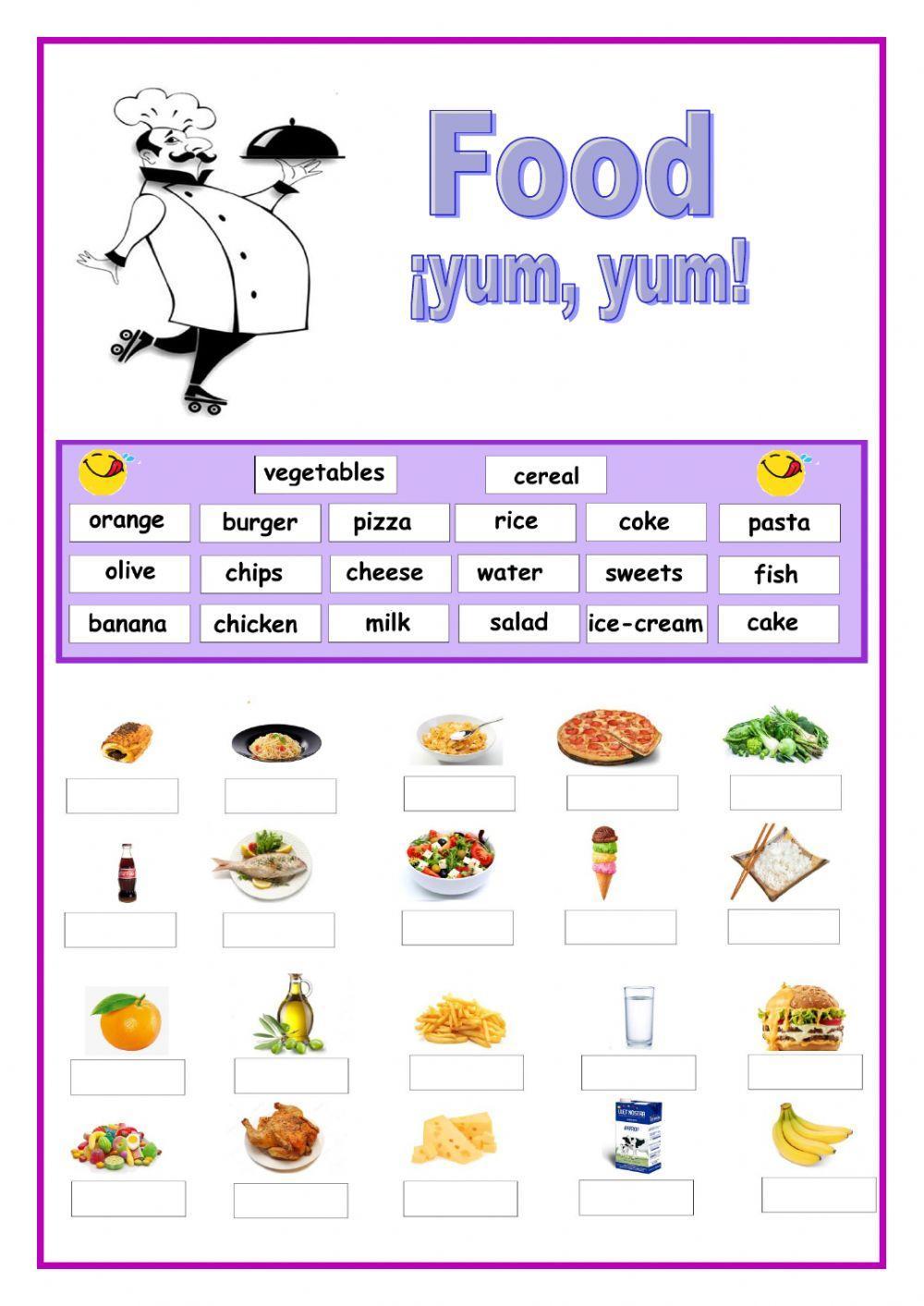 Food ¡yum,yum! worksheet | Live Worksheets