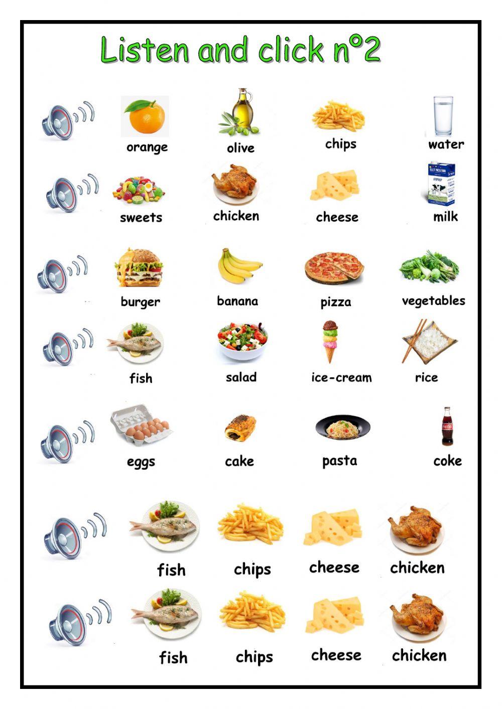 Food listen and click nº2 worksheet | Live Worksheets