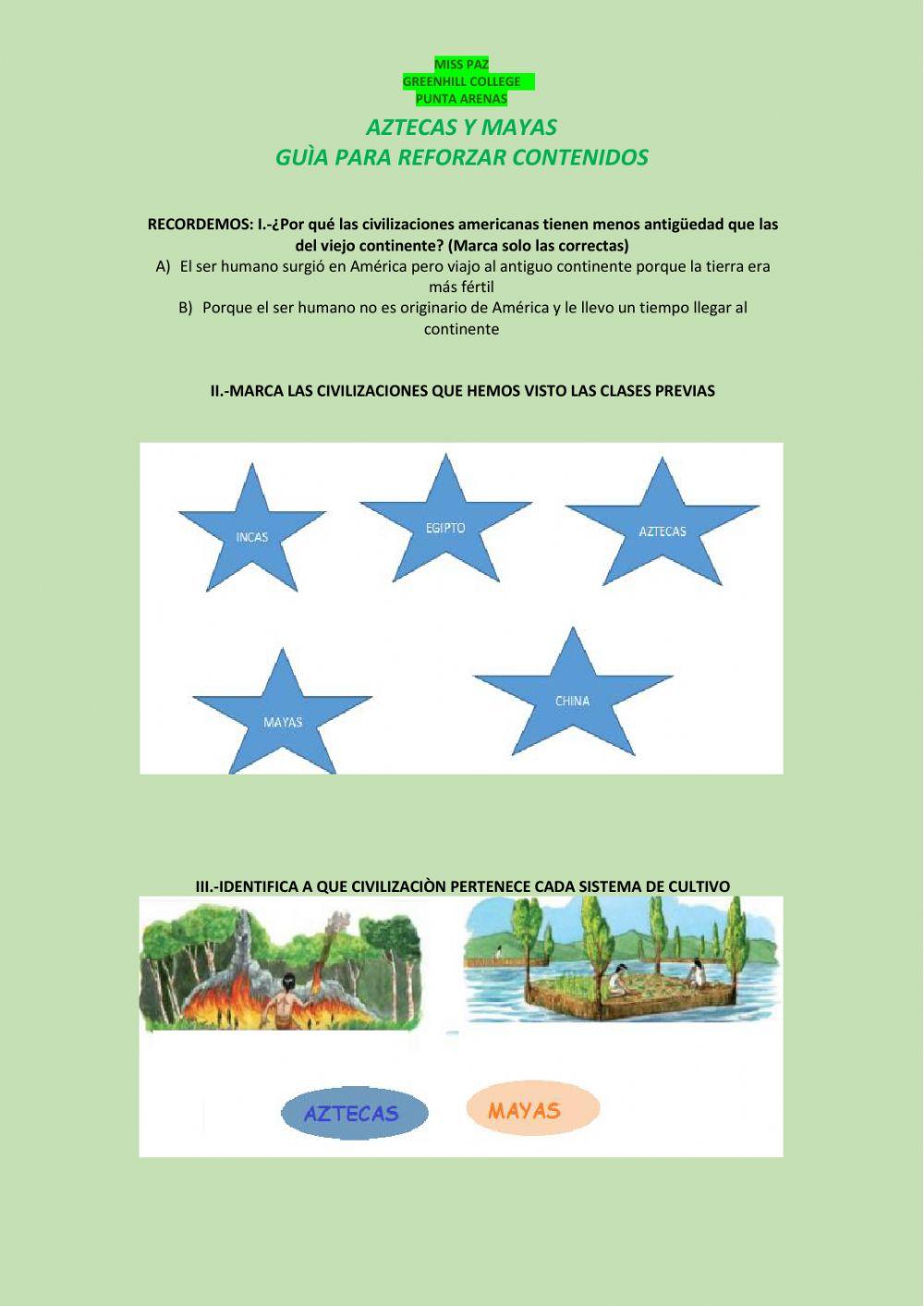 Aztecas y mayas worksheet | Live Worksheets