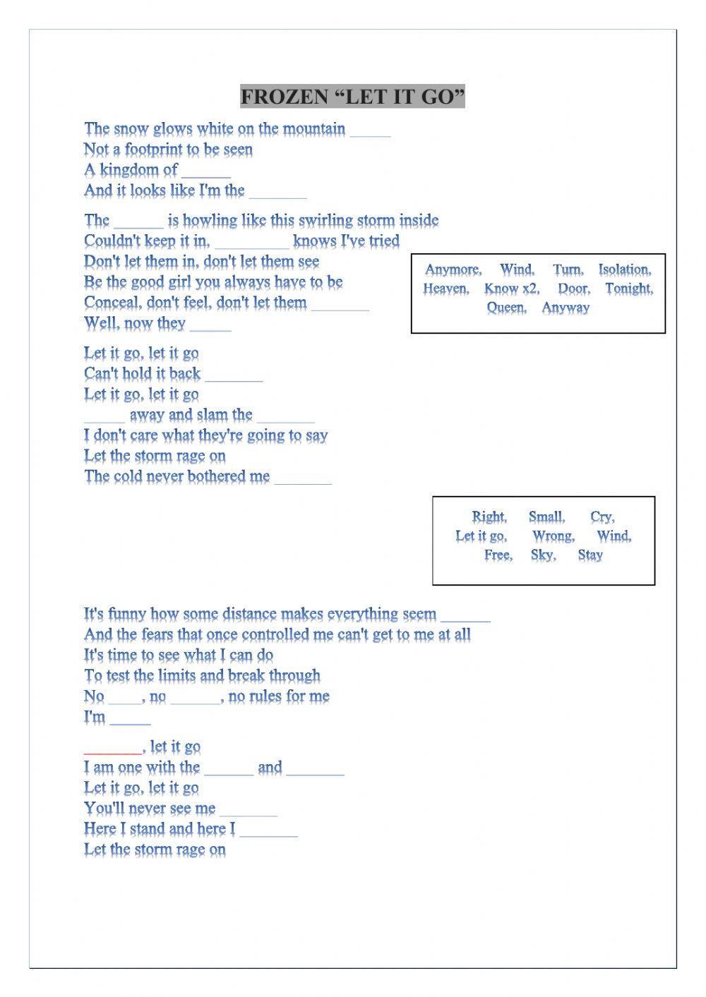 Frozen Let It Go Lyrics