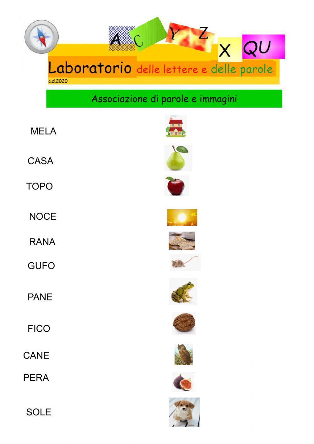 Associazione di parole e immagini N.3 worksheet | Live Worksheets