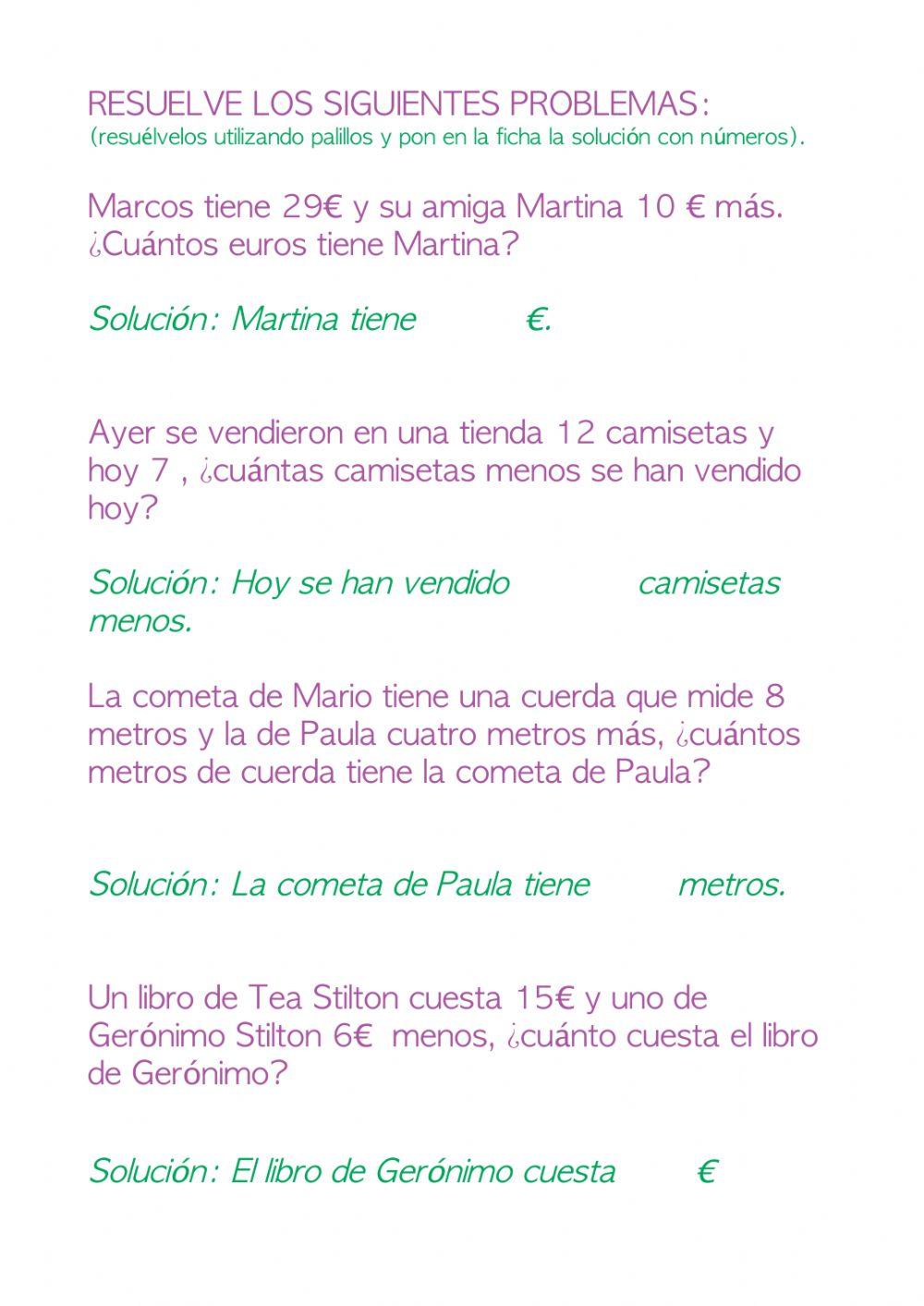 Problemas de matemáticas online exercise | Live Worksheets