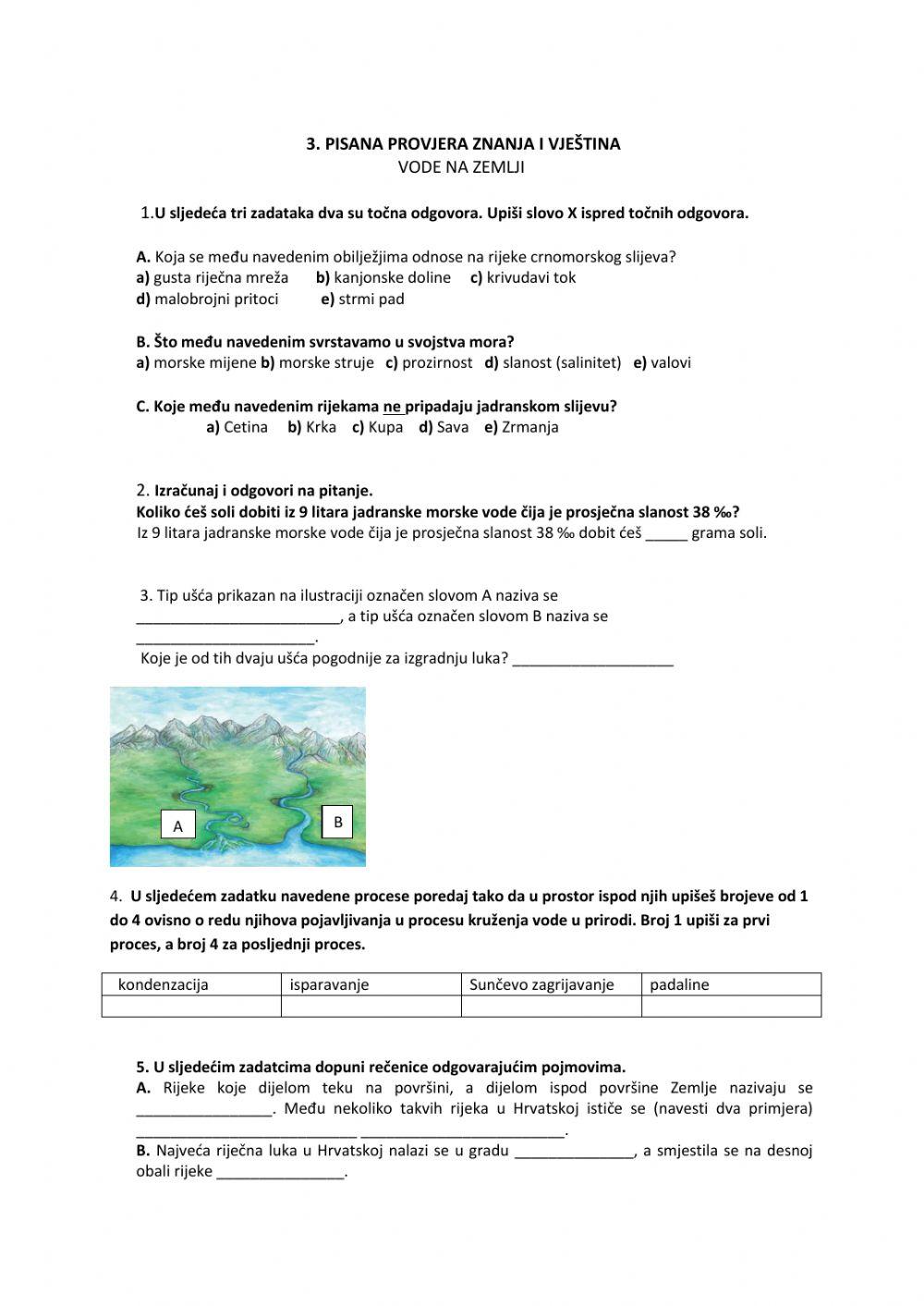Ispit za 5. razred, Vode na Zemlji online exercise for | Live Worksheets