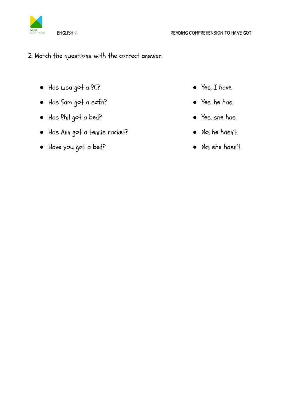 READING COMPREHENSION HAVE GOT 4º (2) 5763758 | splanas